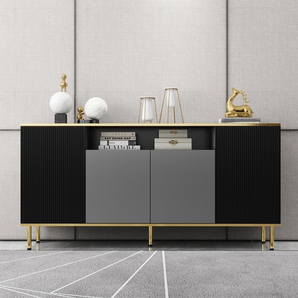 Buffet Cabinet Sideboards and Buffets with 3 Cabinet 4 Doors Adjustable ...