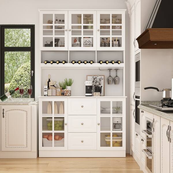 78.9" Pantry Buffet with Hutch Freestanding Kitchen Storage Cabinet ...