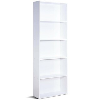 Modern 5-Tier Bookcase Storage Shelf in White Wood Finish - 23.5" x 9.5 ...