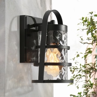 1-light Modern Black Outdoor Sconce Water Ripple Glass Shade Wall ...