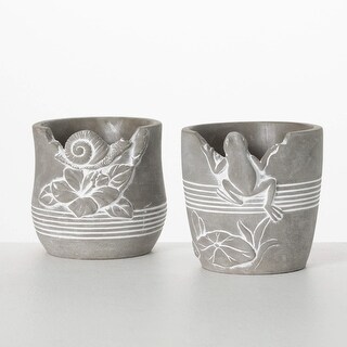 Sullivans 5" Frog And Snail Cement Pot Set of 2, Gray - Bed Bath ...