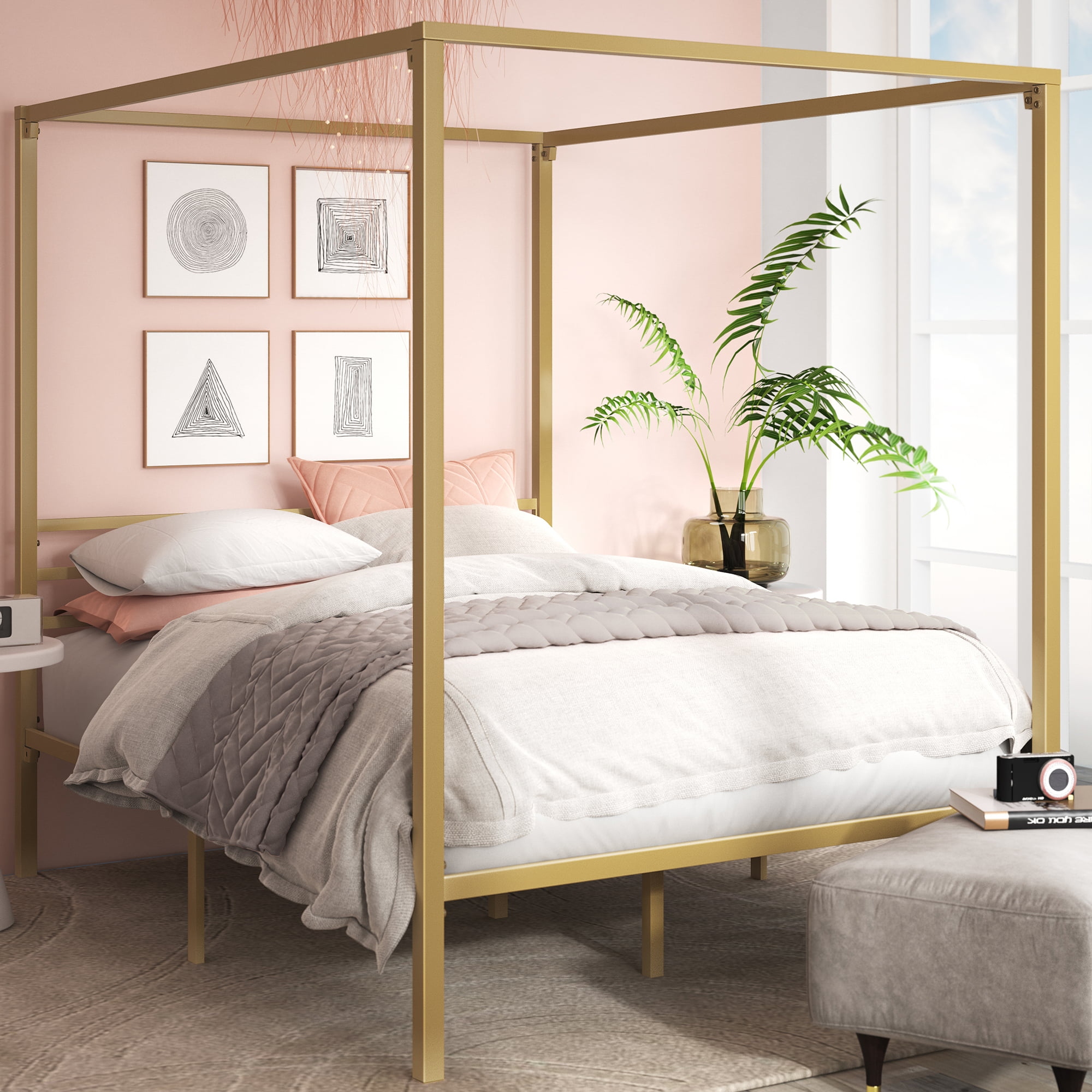 Gold metal platform bed store