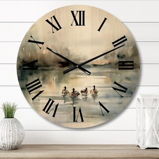 Designart "Ducks in Pond II" Animals Oversized Wood Wall Clock - Bed ...