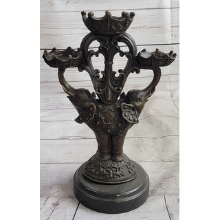 Two Headed Elephant Candle Holder Bronze Sculpture Marble Base Figurine ...