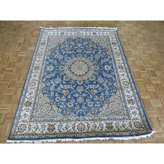 Hand Knotted Light Blue Nain with Wool & Silk Oriental Rug (6'6" x 8'5 ...