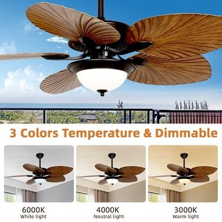 Cattail Fan-shaped Blades Ceiling Fan with Remote Control, Black+Brown ...