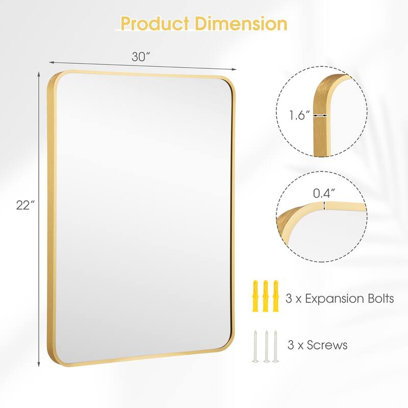Costway 22''x 30''Bathroom Wall Mounted Mirror Aluminum Alloy Frame ...