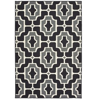 Lubbock Black Grey Geometric Outdoor Casual Area Rug - Bed Bath ...