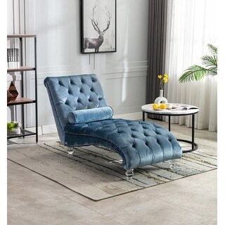 Velvet Chaise Lounge Chair with Toss Pillow,Tufted Button Lounge Chair ...