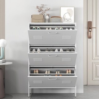 3-Tier Freestanding Shoe Storage Cabinet - Metal Frame, Space-Saving ...