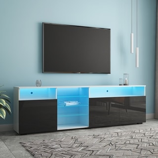 78" High Gloss RGB LED TV Stand with Left 3-Tier Glass Shelf&Cabinet ...