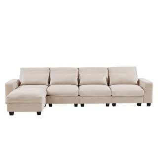 Beige L-Shape Sectional Sofa Convertible Couch with Reversible Chaise ...