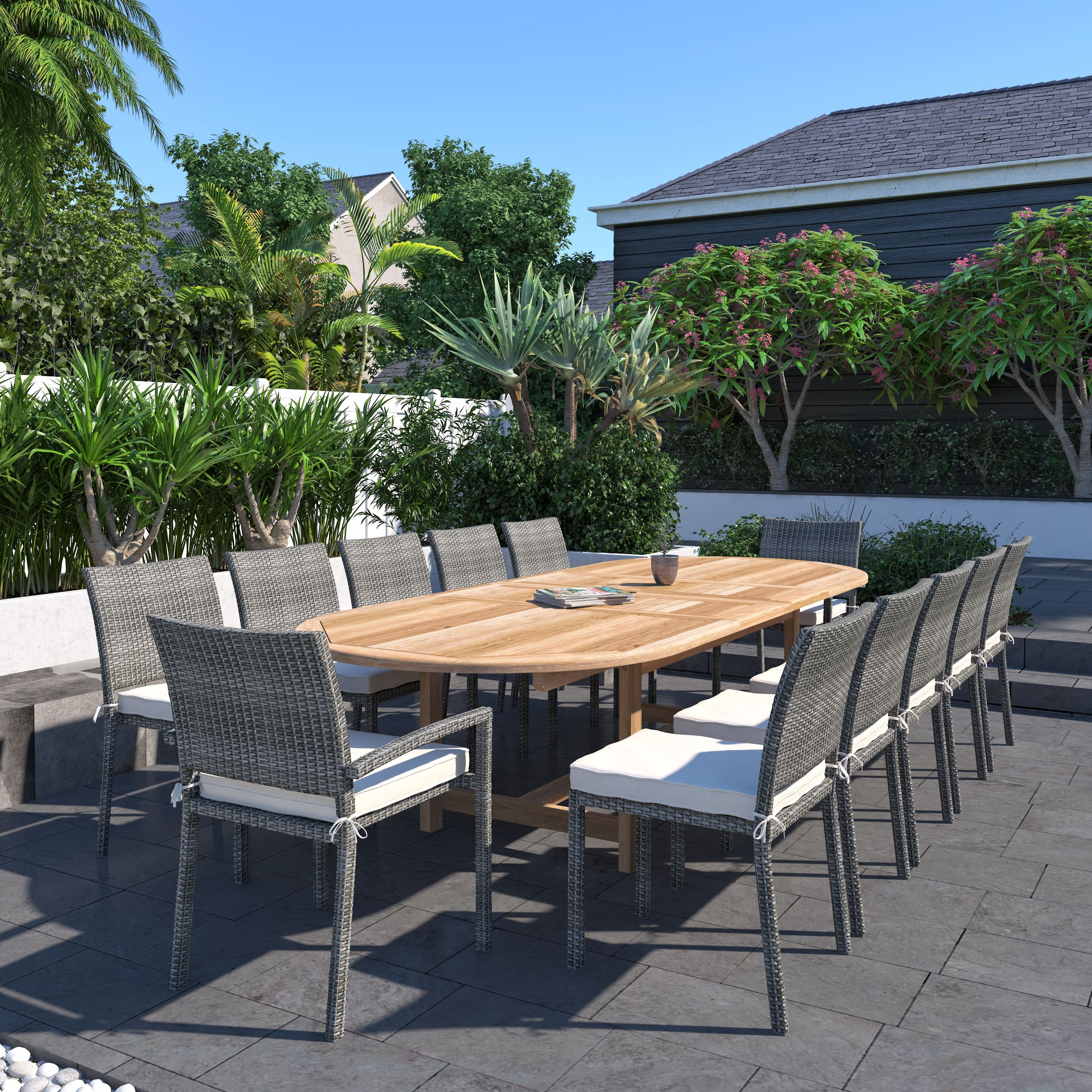 Amazonia FSC Teak Ravello 13pc Outdoor Patio Dining Set with Cushions ...