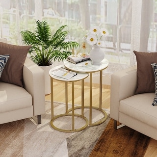 Modern Set of 2 Sofa Accent Side Tables Stacking Round Coffee Tables ...