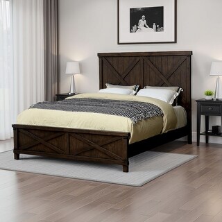 Rustic Wooden Eastern King Size Bed with Barn Style, Walnut Brown - Bed ...