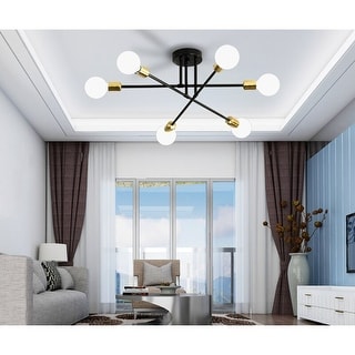 Fylbinye Sputnik Chandelier 6 Lights Black Gold Modern Ceiling Light ...