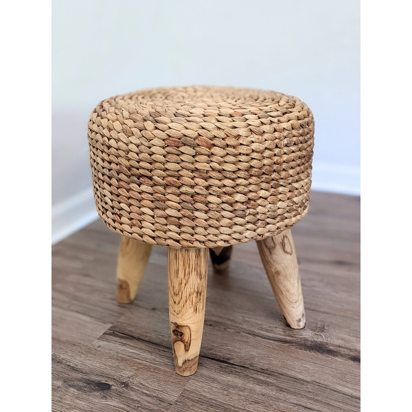 18 Round Hand Woven Water Hyacinth Ottoman Foot Stool Handmade Home Decor Night Stand Accent Display Side End Table