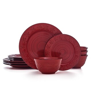 Trellis Snowflakes 12 Piece Dinnerware Set, Service For 4, Red - Bed ...