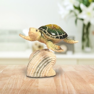 ICE ARMOR 3.5"H Green Spring-Bubble Sea Turtle on Coral Figurine - Bed ...