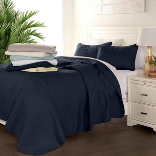 3pc Twin/TwinXL Luxury Damask Quilted Coverlet Set Midnight Blue - Bed ...