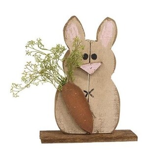 Rusty Wood Chubby Bunny w/Carrot on Base - H 12.5 in. x W 3.5 in. - Bed ...