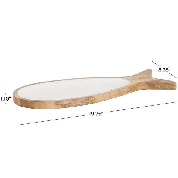 Brown Mango Wood Fish Living Room Decor Tray with White Enameled ...
