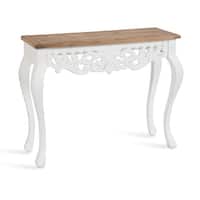 White Wood Intricately Carved Slim Scroll Console Table with Turned ...