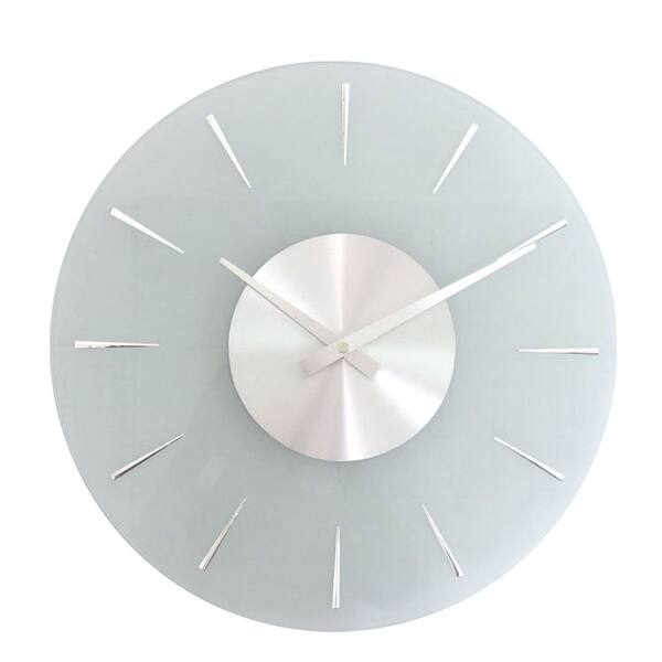 14" White and Silver Round Glass Wall Clock - Bed Bath & Beyond - 35898770