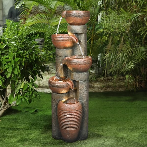 5-Tier Outdoor Water Fountain w/LED Lights Waterfall Feature for Home ...