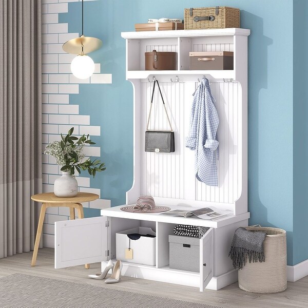 Salinas Storage Cabinet and Hall Tree Shoe Bench Set by Bush Furniture - On Sale - Bed Bath ...