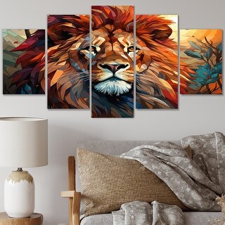 Designart "Lion Regal King Geometric" Animals Multipanel Wall Art Print ...