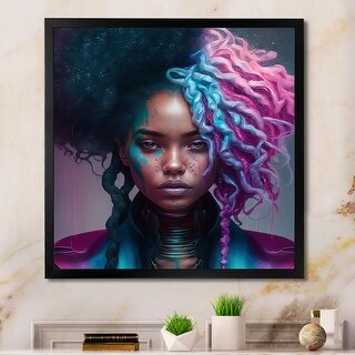 Designart "Cyberpunk Woman With Curvy Hair I" Contemporary Glam Framed ...
