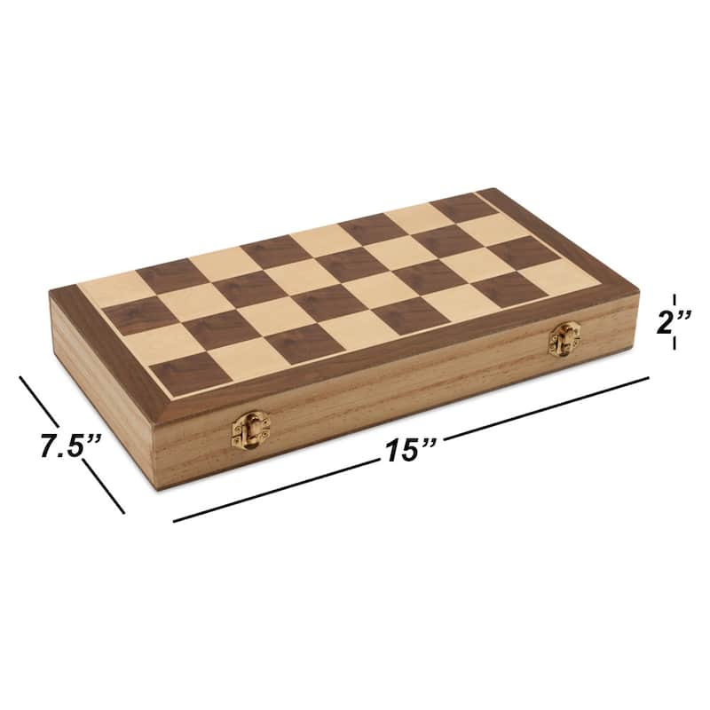 15"x15" Wooden Magnetic Chess Game Set - Folding Chess Board Set with ...