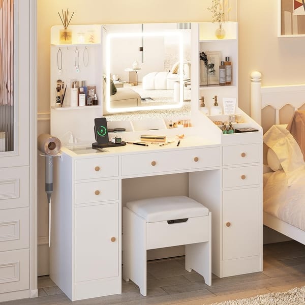makeup vanity with lights bench
