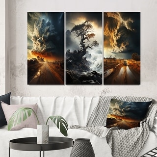 Designart "Storm Raging Vortex II" Storms Wall Art Set Of 3 - Grey ...