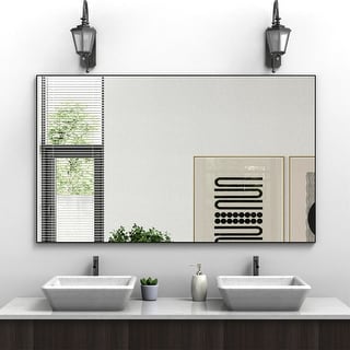 Black Modern Aluminum Frame Rectangular Bathroom Mirror - Bed Bath ...