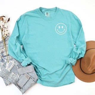 Embroidered Smiley Face Outline Left Chest Garment Dyed Long Sleeve ...