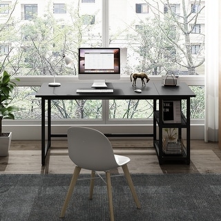 Modern Splice Board Style Computer Desk with Wooden Storage Shelves ...