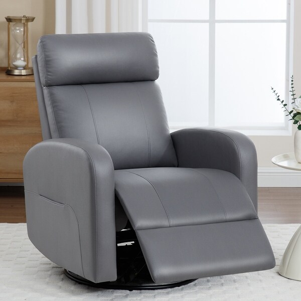 Modern Faux Leather Swivel Rocker Recliner with Side Pocket