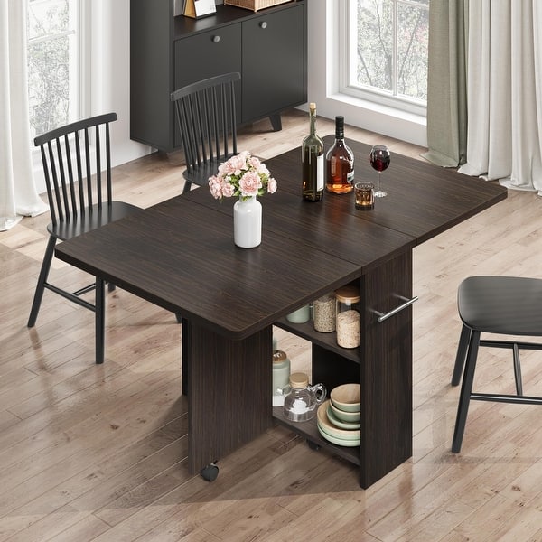 Folding Dining Table Expandable Double Drop Leaf 2 Tier HOMCOM Folding
