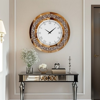 Glam Crush Diamond Inlay Round Wall Clock Decorative Mirror Clock - Bed ...