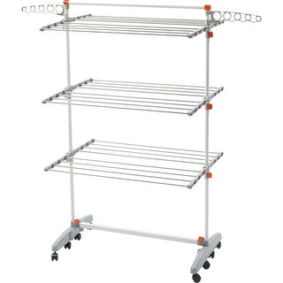 Foldable Rolling 3-Tier Drying Rack - Stainless Steel - Bed Bath ...