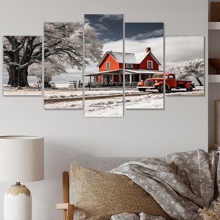 Designart "Red Turck On Farmhouse Country Winter" Farmhouse Metal Wall ...