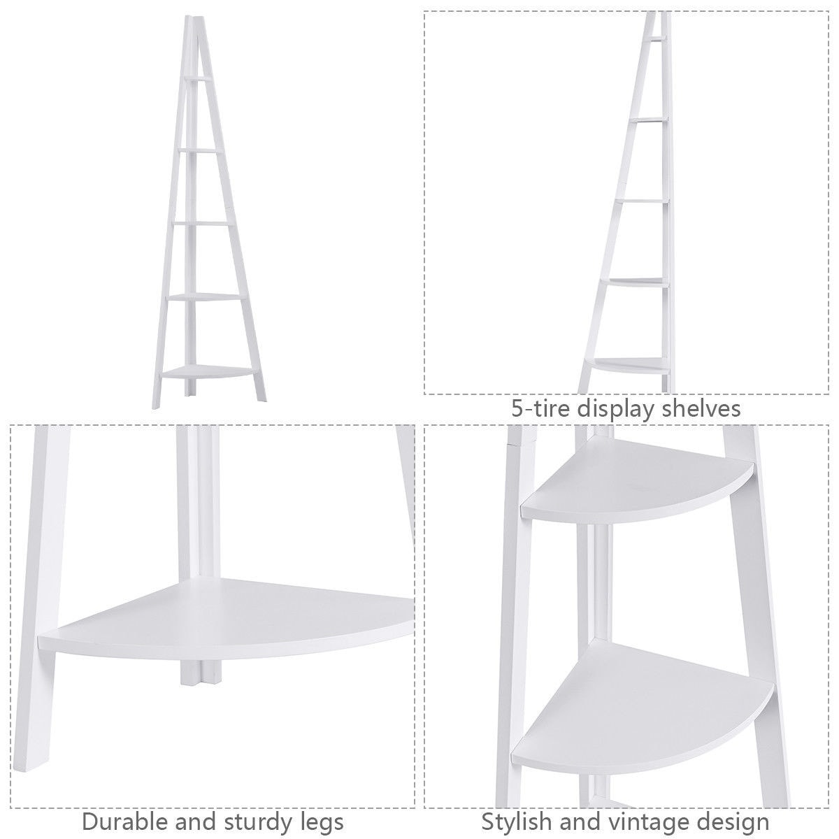 5 Tier Floor Corner Stand Ladder Shelves Bookshelf White 15.5 D x 15.5 W x 69 H Bed Bath Beyond 30088876