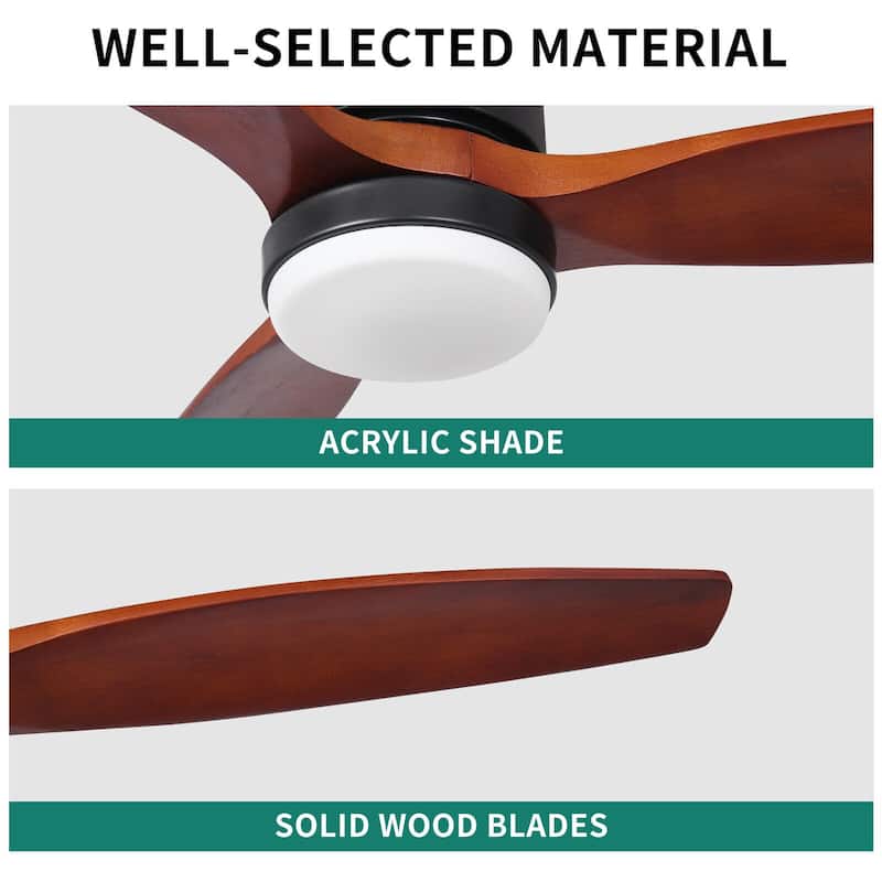 Moasis 52 "Industrial Ceiling Fan Light 3-color Dimmable Solid Wood ...