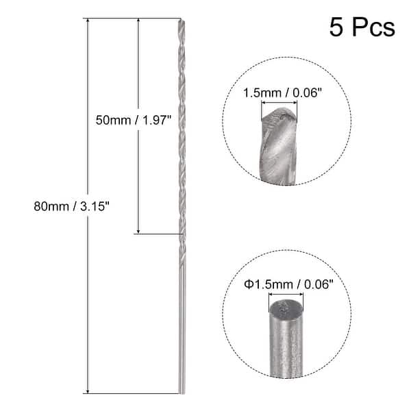 5 Pcs 1.7mm Mini Twist Drill Bits, High-Speed Steel Extra Long Drill ...