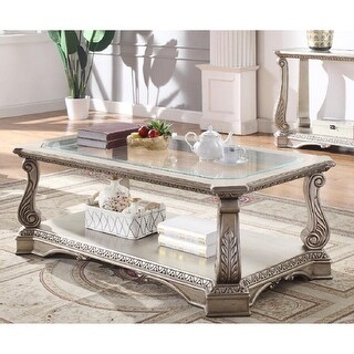 Transitional Coffee Table with Tempered Glass Top, Center Table with ...