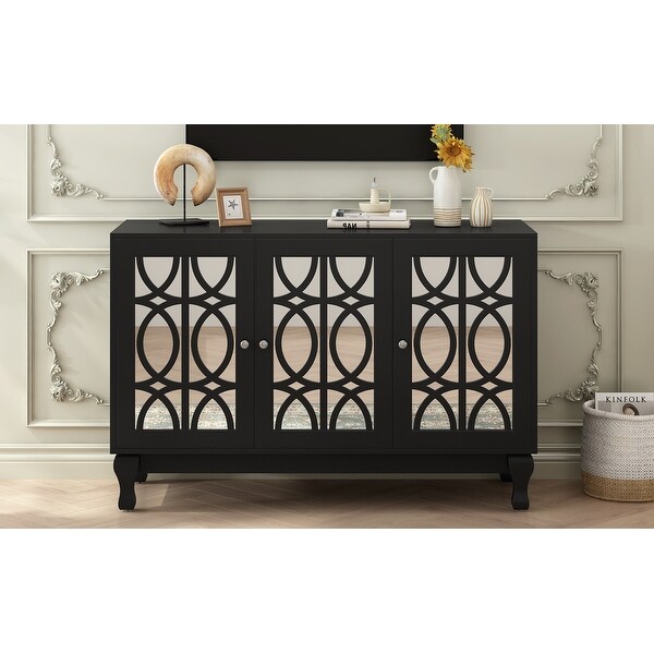 Mirrored Doors Storage Cabinet TV Stand for TV up to 55 Inches Modern Entertainment Center TV Cabinet for Living Room Black Bed Bath Beyond 42070973