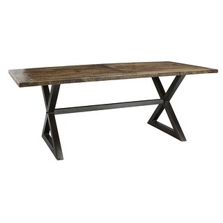 78 Inch Solid Wood Dining Table, Crossed Legs, 6 Seater, Rustic Brown ...