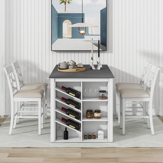 5-Piece Rubber Wood Counter Height Dining Set w/4 Chairs & Wineglass ...
